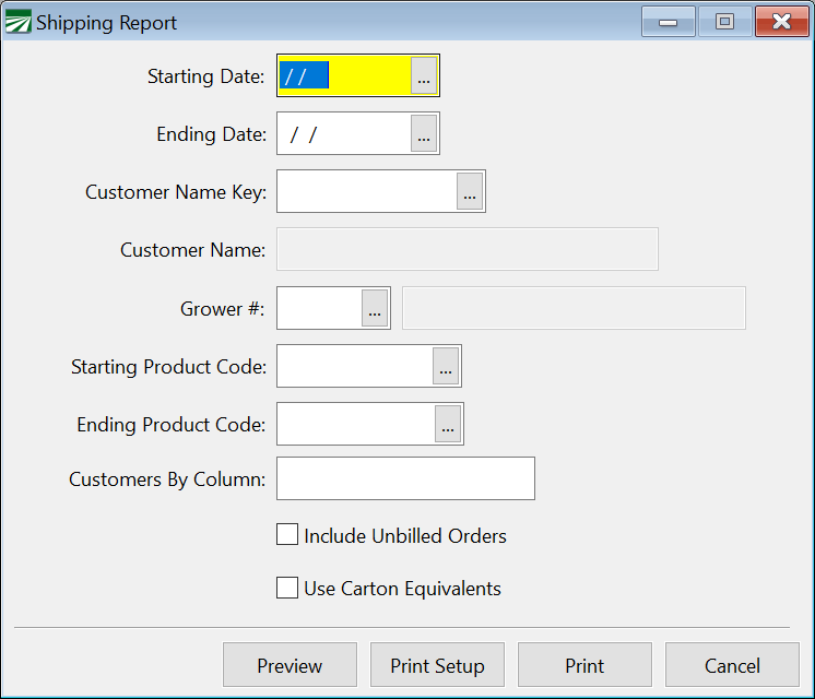 Grower Shipping Report