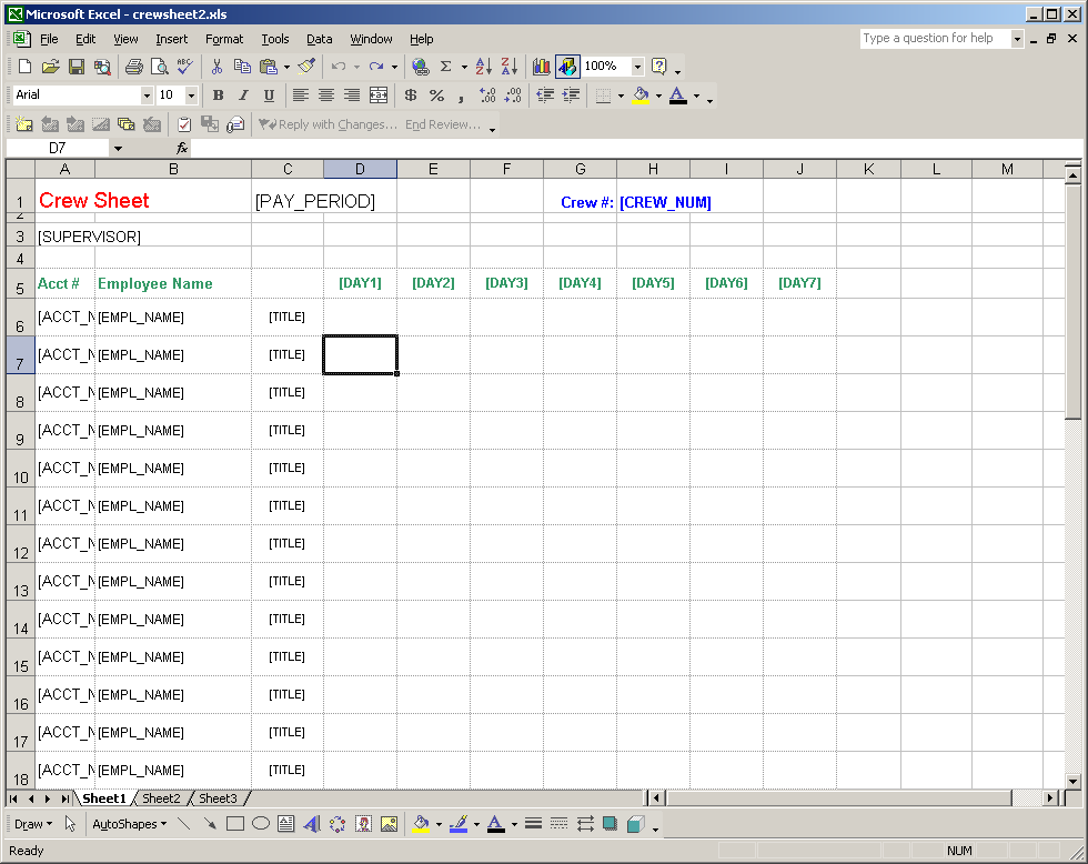 Crew Sheets Using an Excel Template