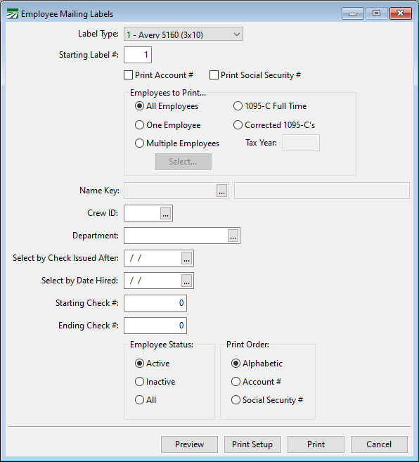 Employee Mailing Labels