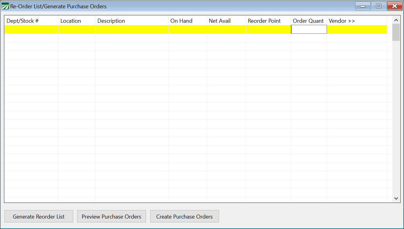 Re-Order List / Generate Purchase Orders