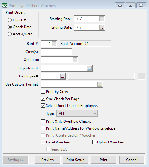 Creating Payroll Check Vouchers