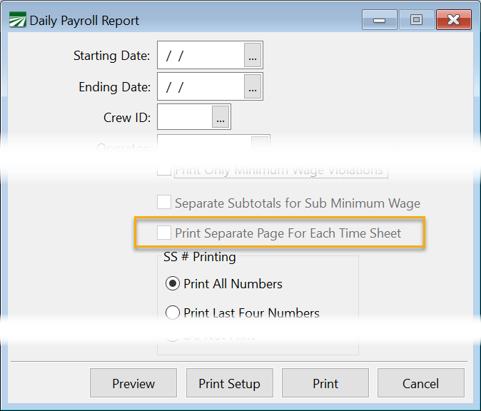 Daily Payroll Right-Click Menu Options