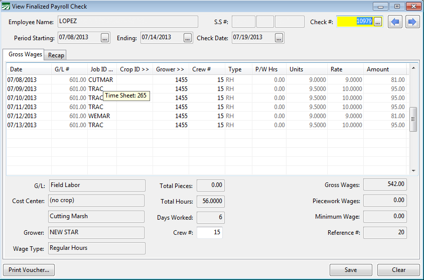 Daily Payroll Right-Click Menu Options