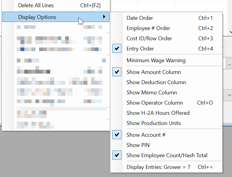 Daily Payroll Right-Click Menu Options