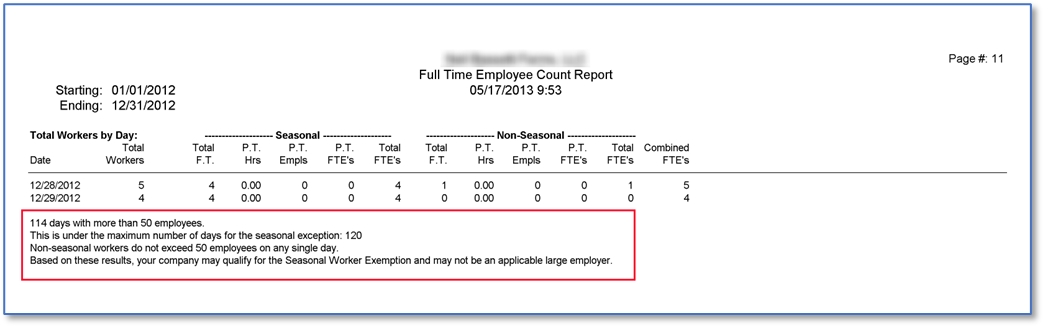 PPACA Full Time Employee Count Report